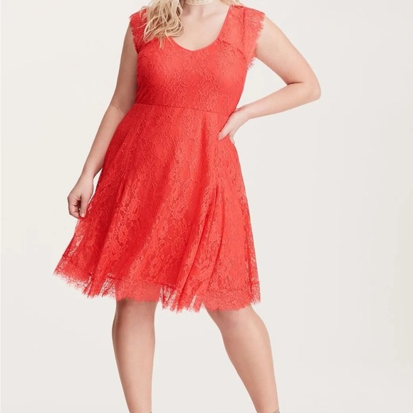 torrid | Dresses | Torrid Size 4 Coral Lace Vneck Skater Dress | Poshmark